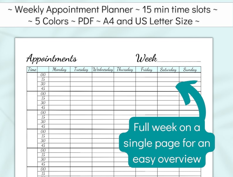 Printable Client Appointment Sheet With 15 Minute Time Slots - Etsy