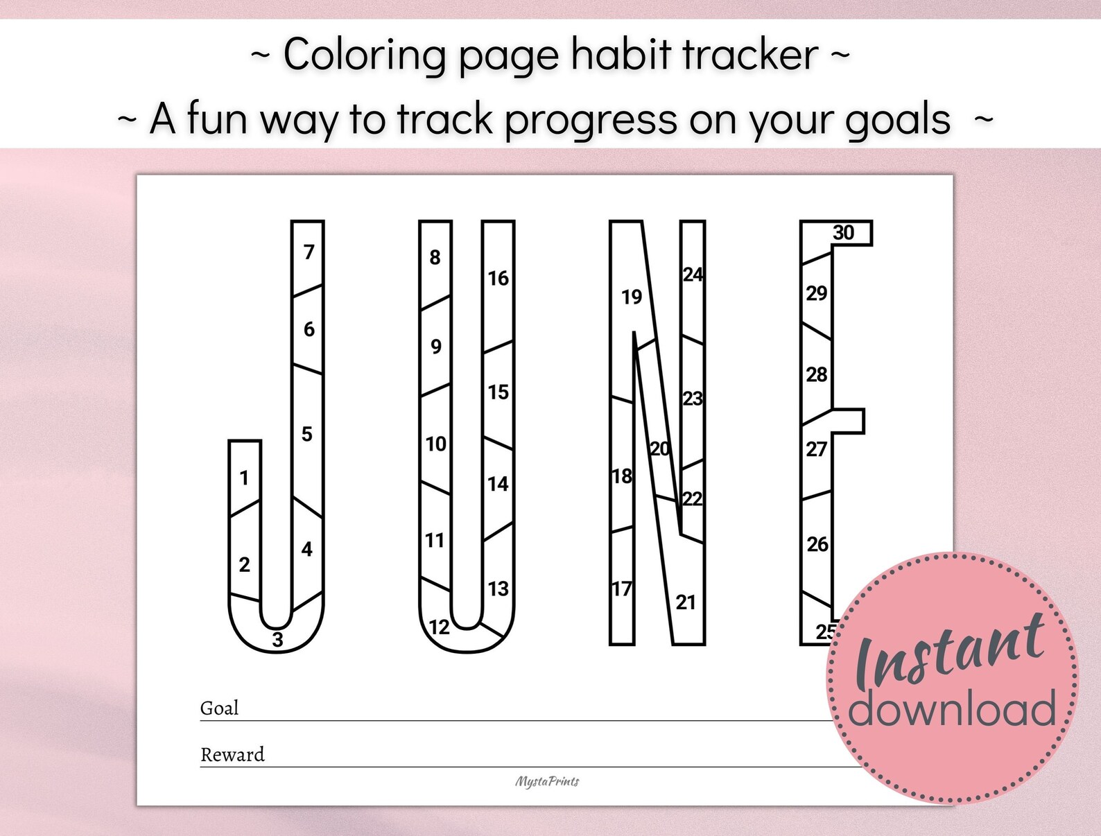 30 Day June Challenge Printable, Summer Goal Setting Coloring Page ...