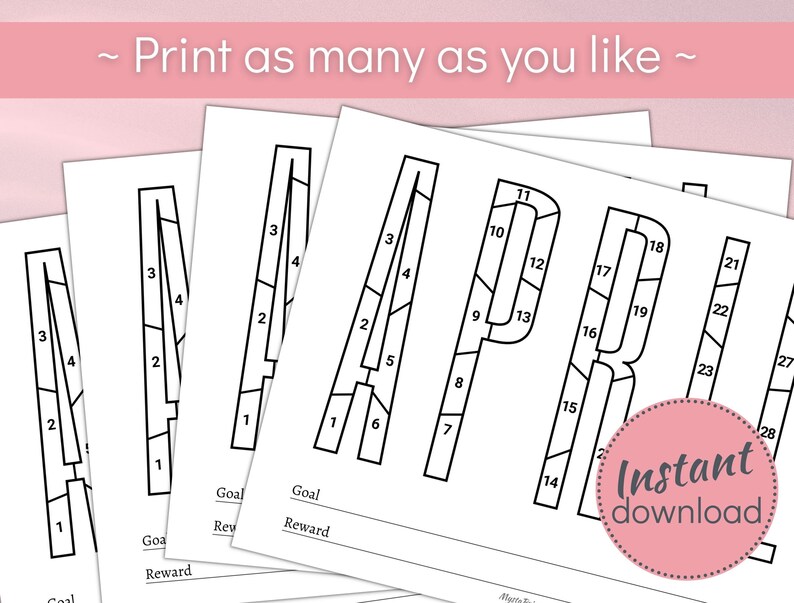 Printable April Challenge, 30 Day Goal Setting Action Plan Coloring ...