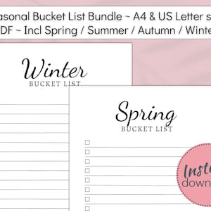 Seasonal Bucket List Printable Bundle, Summer Autumn Winter Spring ...