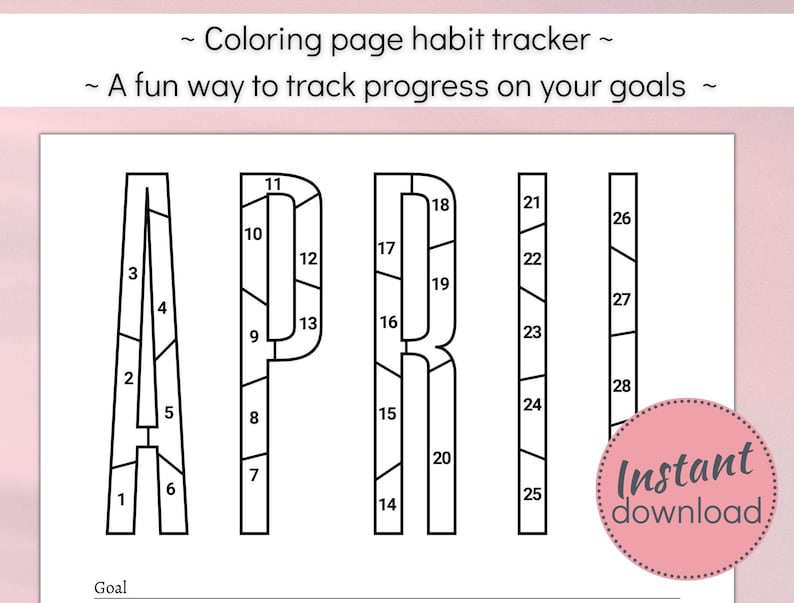 Printable April Challenge, 30 Day Goal Setting Action Plan Coloring ...