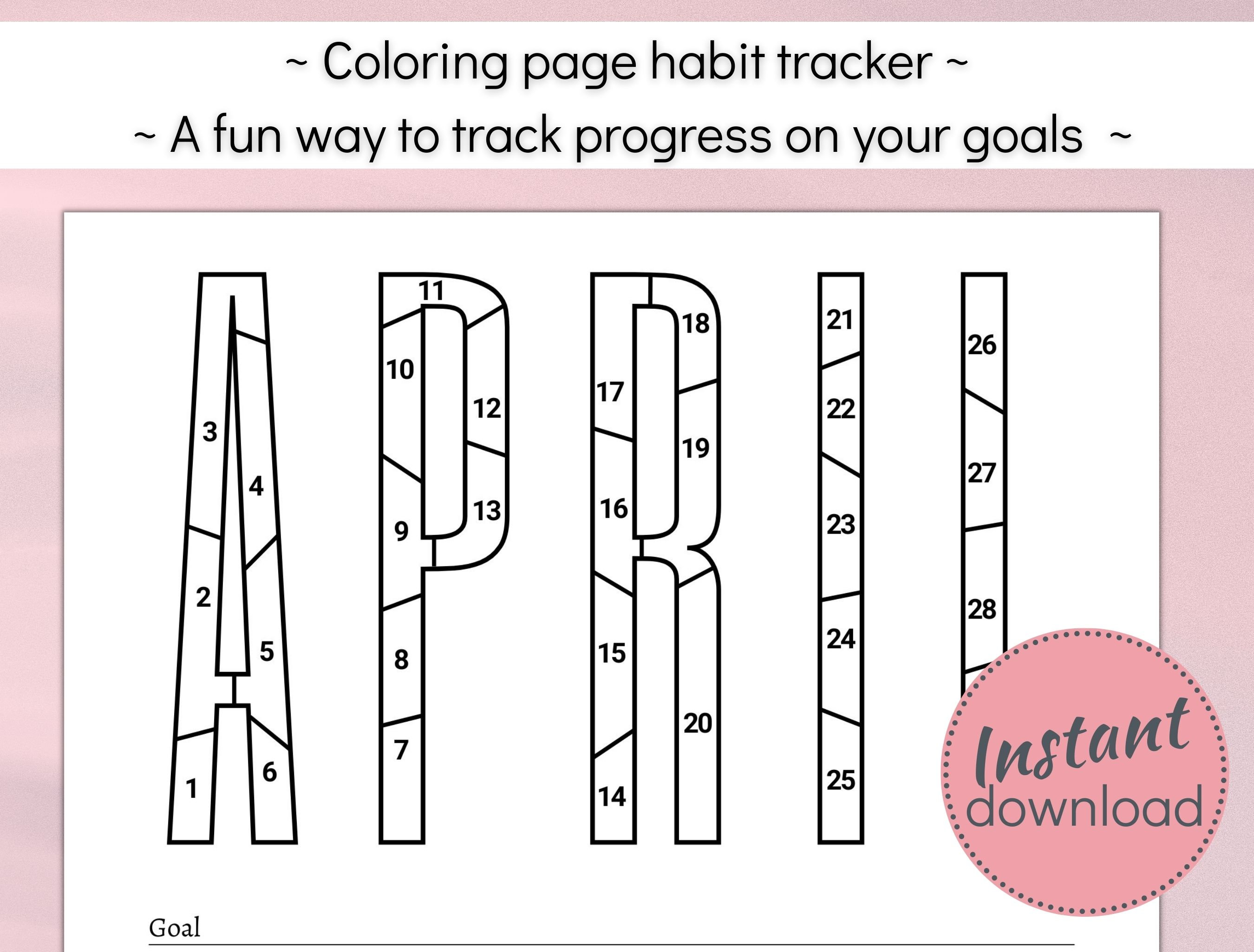 Printable April Challenge, 30 Day Goal Setting Action Plan Coloring ...
