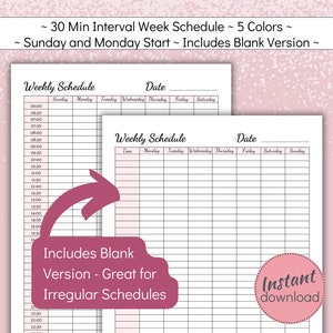 Printable Half Hour Weekly to Do List, Minimalist Overview Week Planner ...