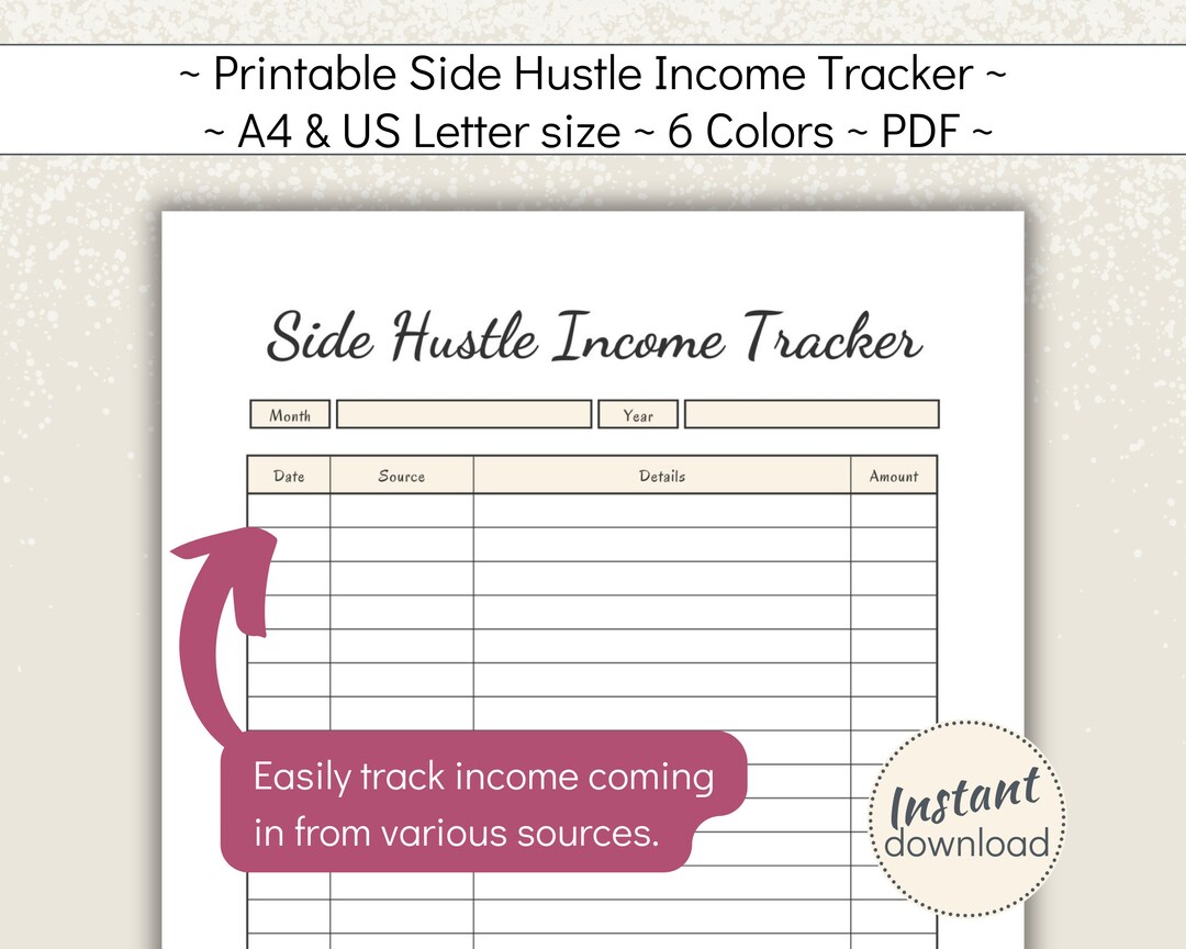 Printable Side Hustle Income Tracker: Personal Finance Template (US ...