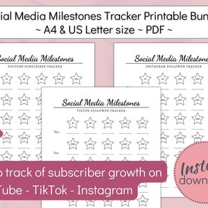 Social Media Milestones Tracker Printable Youtube Tiktok - Etsy