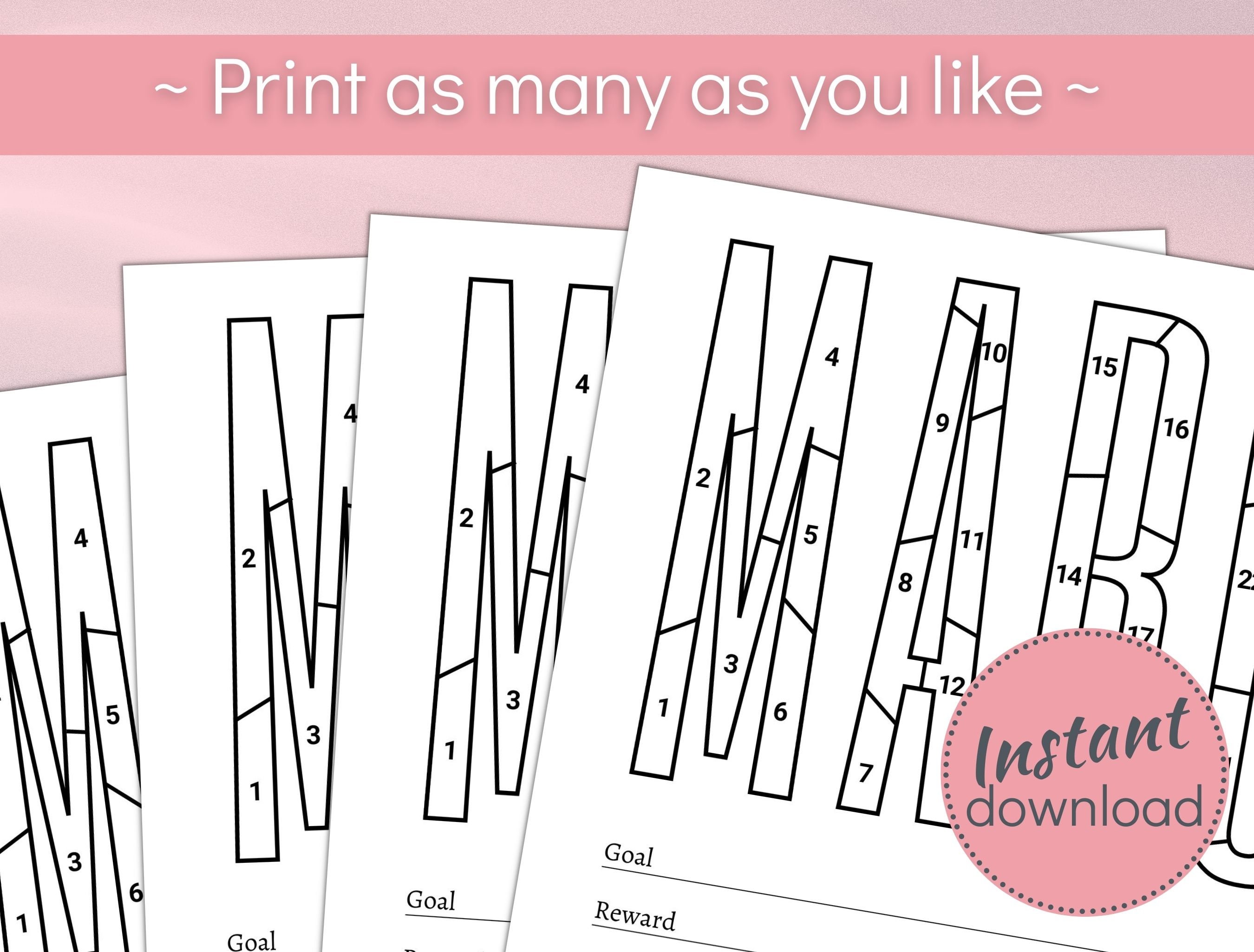 30 Day March Challenge Printable Habit Tracker Coloring Page, Goal ...
