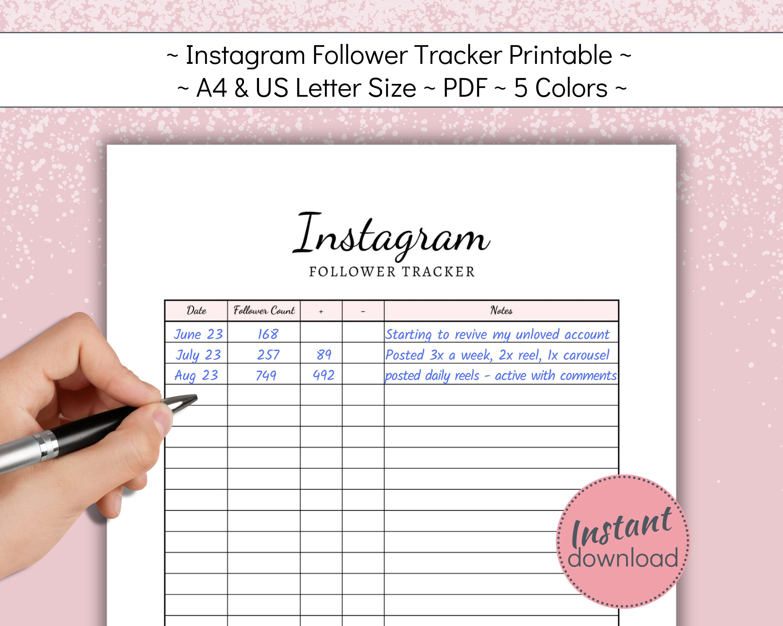 Instagram Follower Tracker Printable, Social Media Subscriber Growth ...