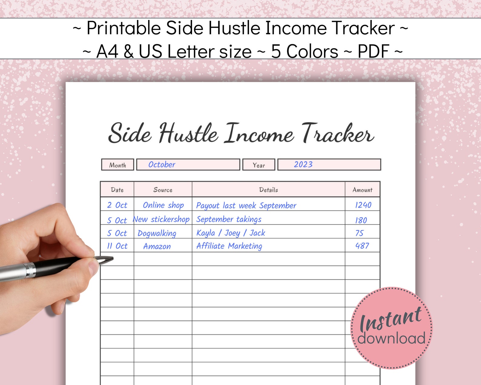 Side Hustle Income Tracker Printable, Paycheck Planner, Income Stream ...