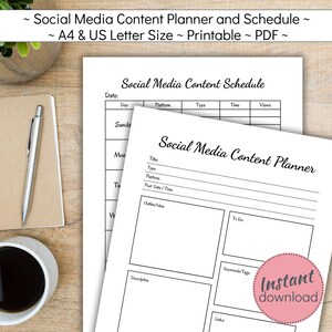 Social Media Content Planner Printable, Youtube, Tiktok, Instagram Post ...