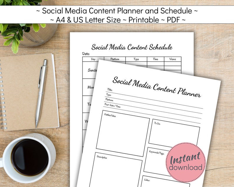 Social Media Content Planner Printable, Youtube, Tiktok, Instagram Post ...