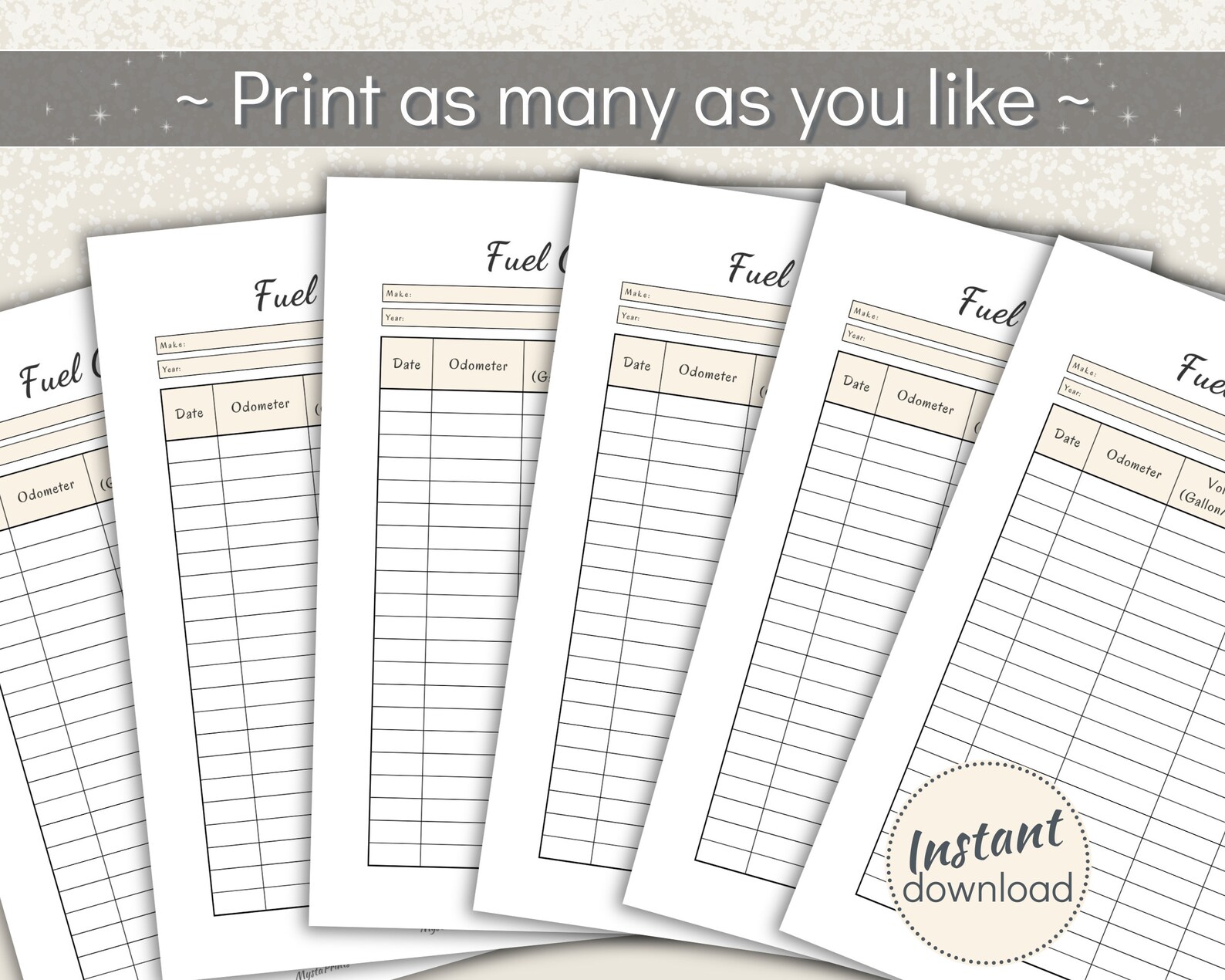 Printable Fuel Cost Tracker, Driving Expense Logbook, Gas Price Log ...