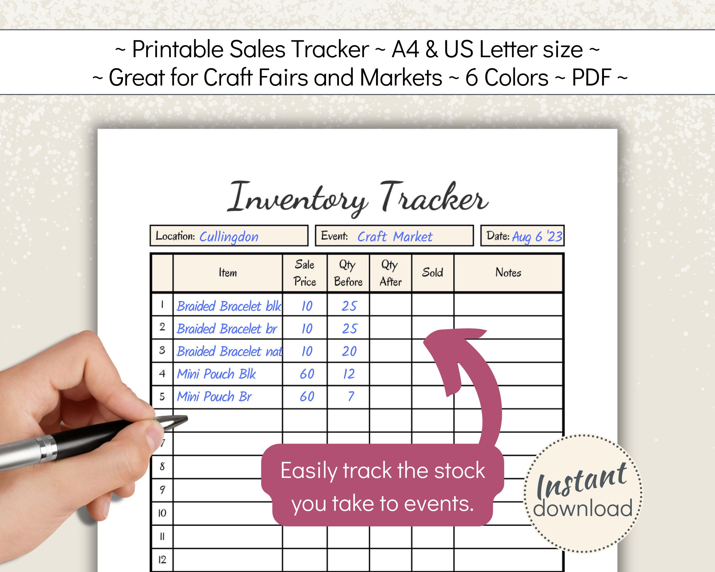 Printable Stock Tracker, In-person Inventory Tracking Sheet for Small ...