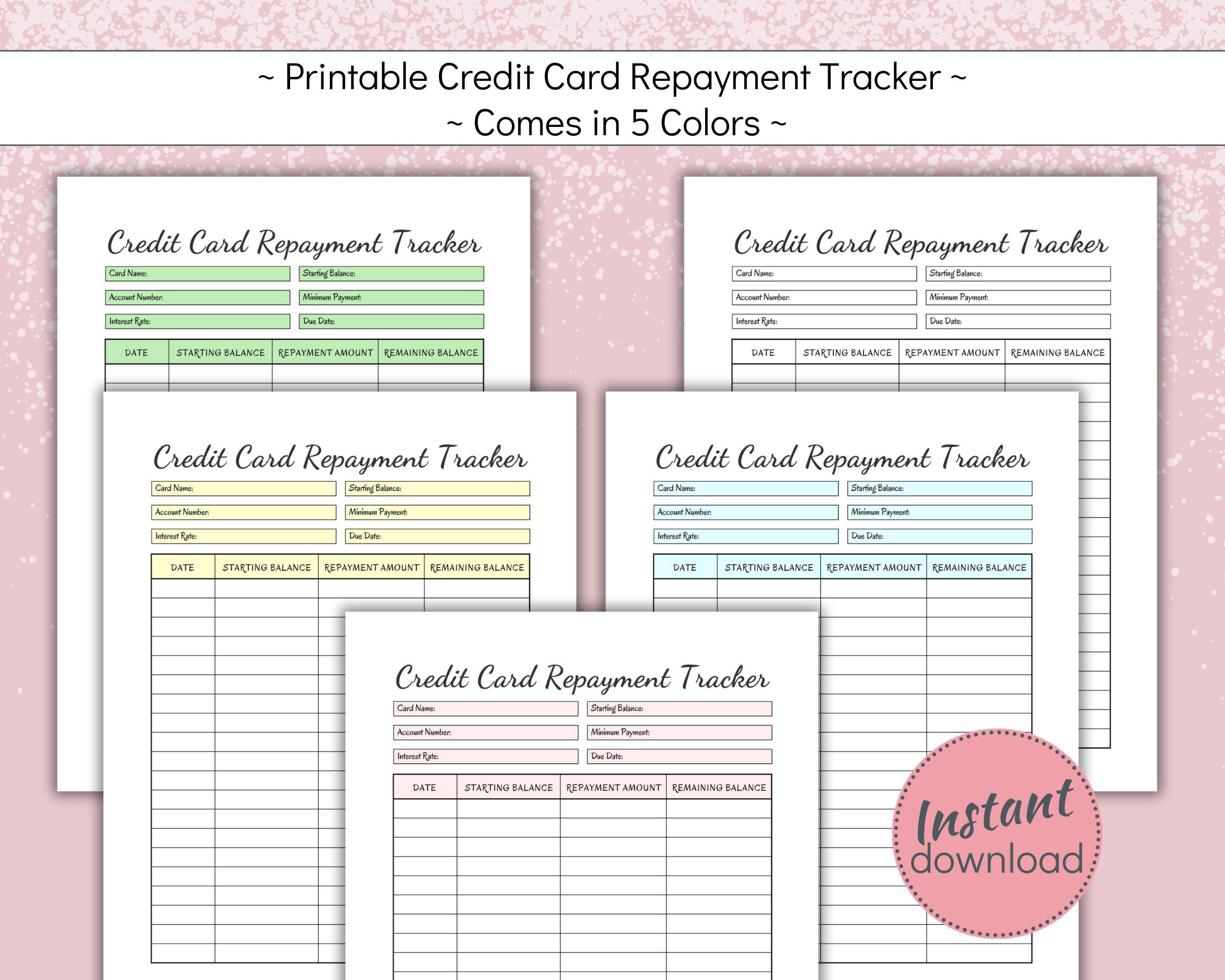 Printable Credit Card Debt Repayment Planner, Payoff Tracker in 5 ...