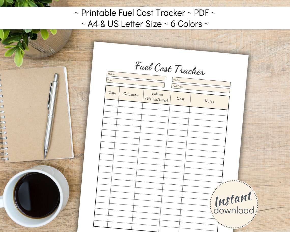 Printable Fuel Cost Tracker, Driving Expense Logbook, Gas Price Log ...