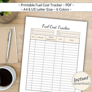 Printable Fuel Cost Tracker, Driving Expense Logbook, Gas Price Log ...