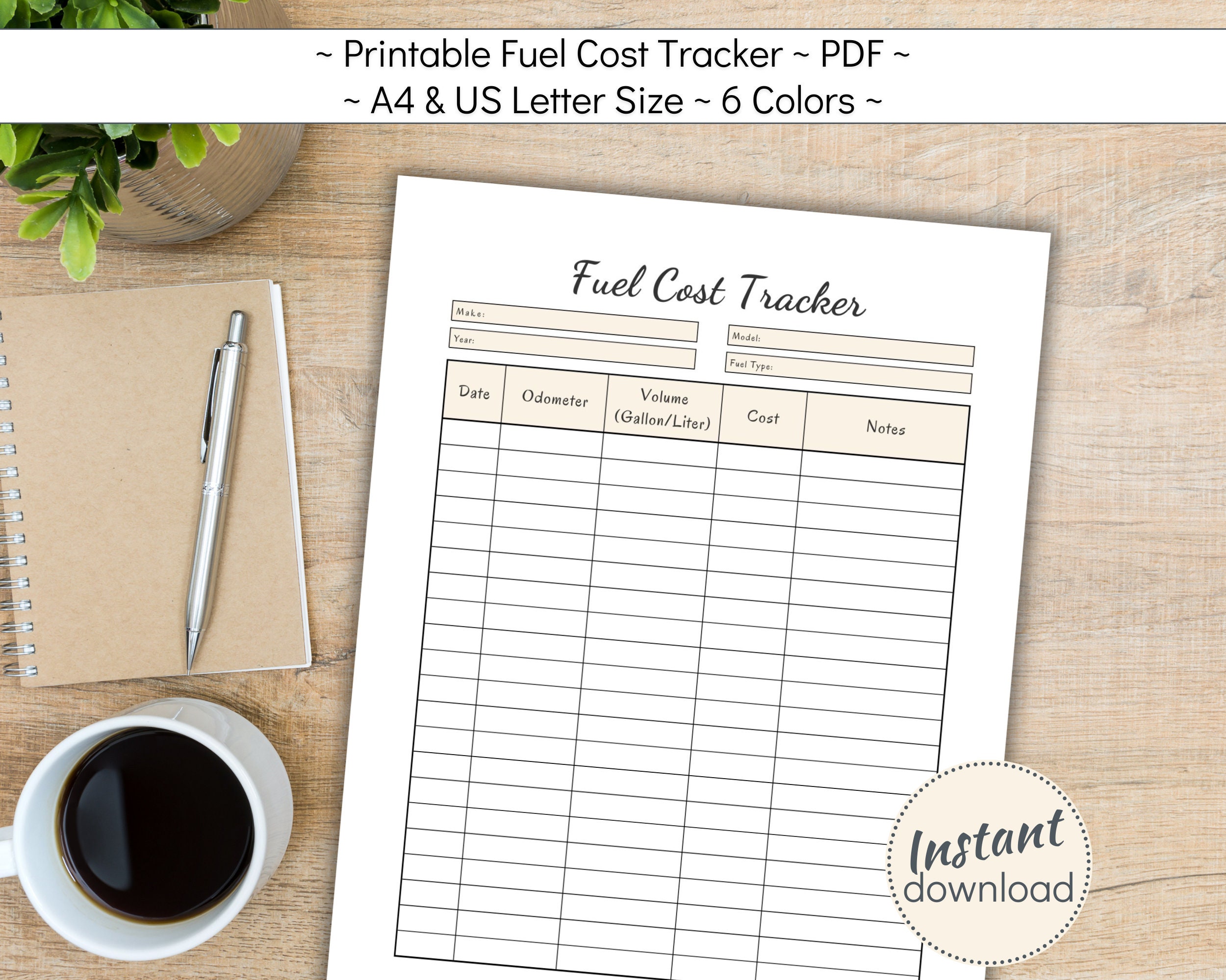 Printable Fuel Cost Tracker, Driving Expense Logbook, Gas Price Log ...