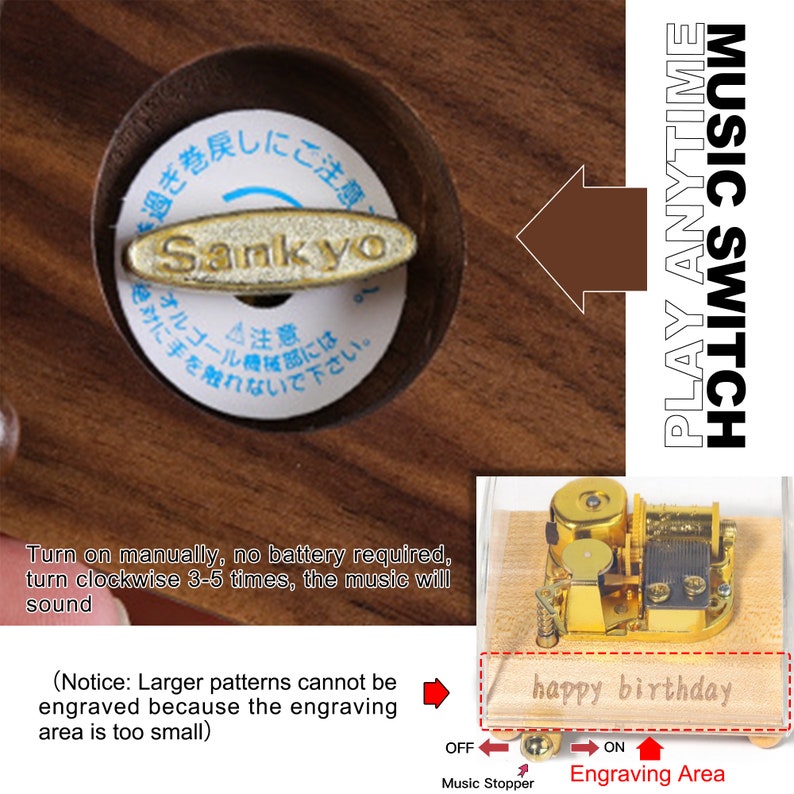 Valentines Day Personalized Transparent Acrylic Music Box Custom Wooden ...