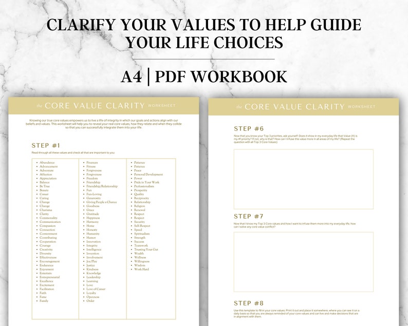 Core Values Worksheet || Printable Digital Planner | Organisation Workbook | List of Values ...