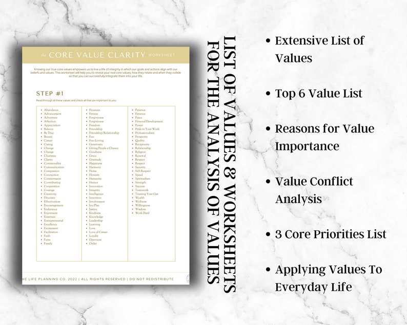Core Values Worksheet Printable Digital Planner - Etsy