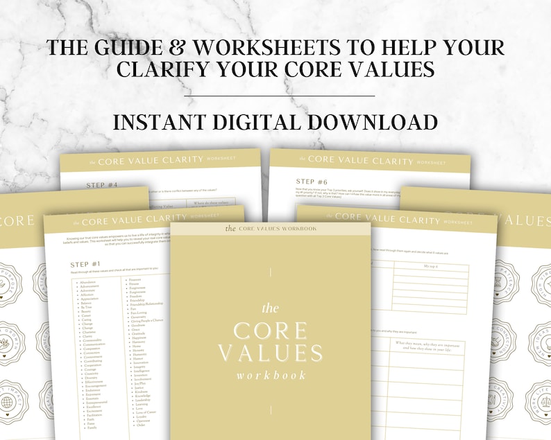 Core Values Worksheet Printable Digital Planner Organisation Workbook ...