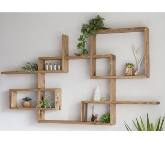Solid Wood Rectangular Wall Floating Display Shelf 40x 20. Square Crystals Shelf. Essential Oils Shelf. Geometrical Wall Shelf. Etsy Canada