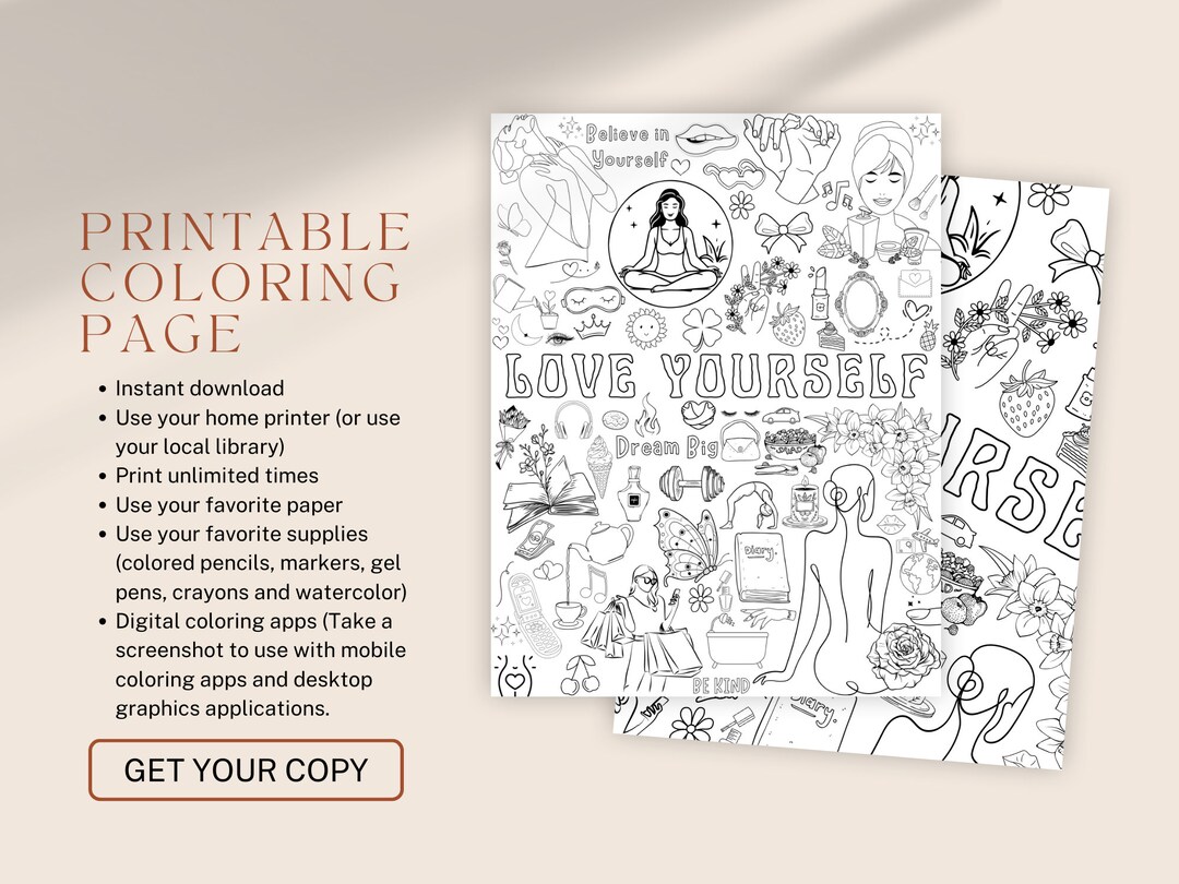 Feminine Energy Love Yourself Coloring Page Printable Digital Download ...