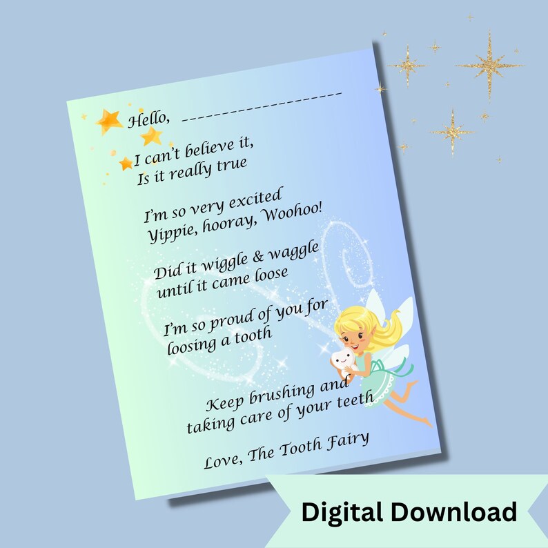Tooth Fairy Letter Printable, Write in Name - Etsy
