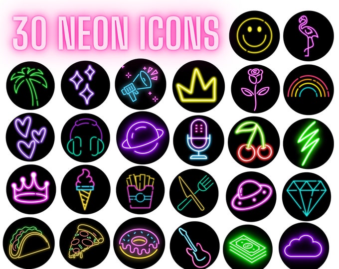 Instagram Highlights Neon Icons Glowing Circular Icons Highlight Cover ...