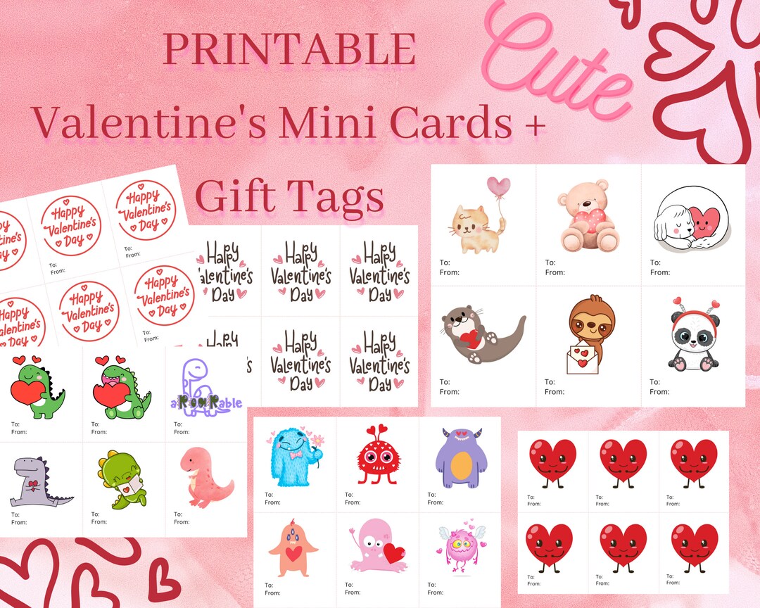 Valentines Day Mini Cards for Friends Valentine Gift Tags Printable ...