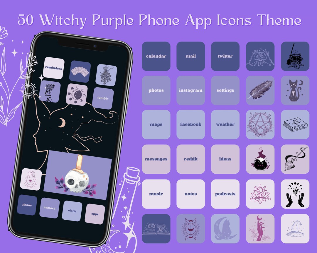 IPhone App Icons Purple Witch Themed Phone Icons Witchcraft Mystical ...