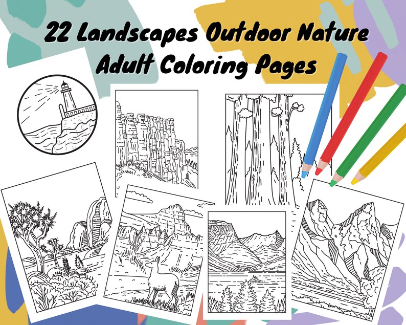 Coloring Outdoor Nature Landscapes Adult Coloring Pages PDF Mindful ...
