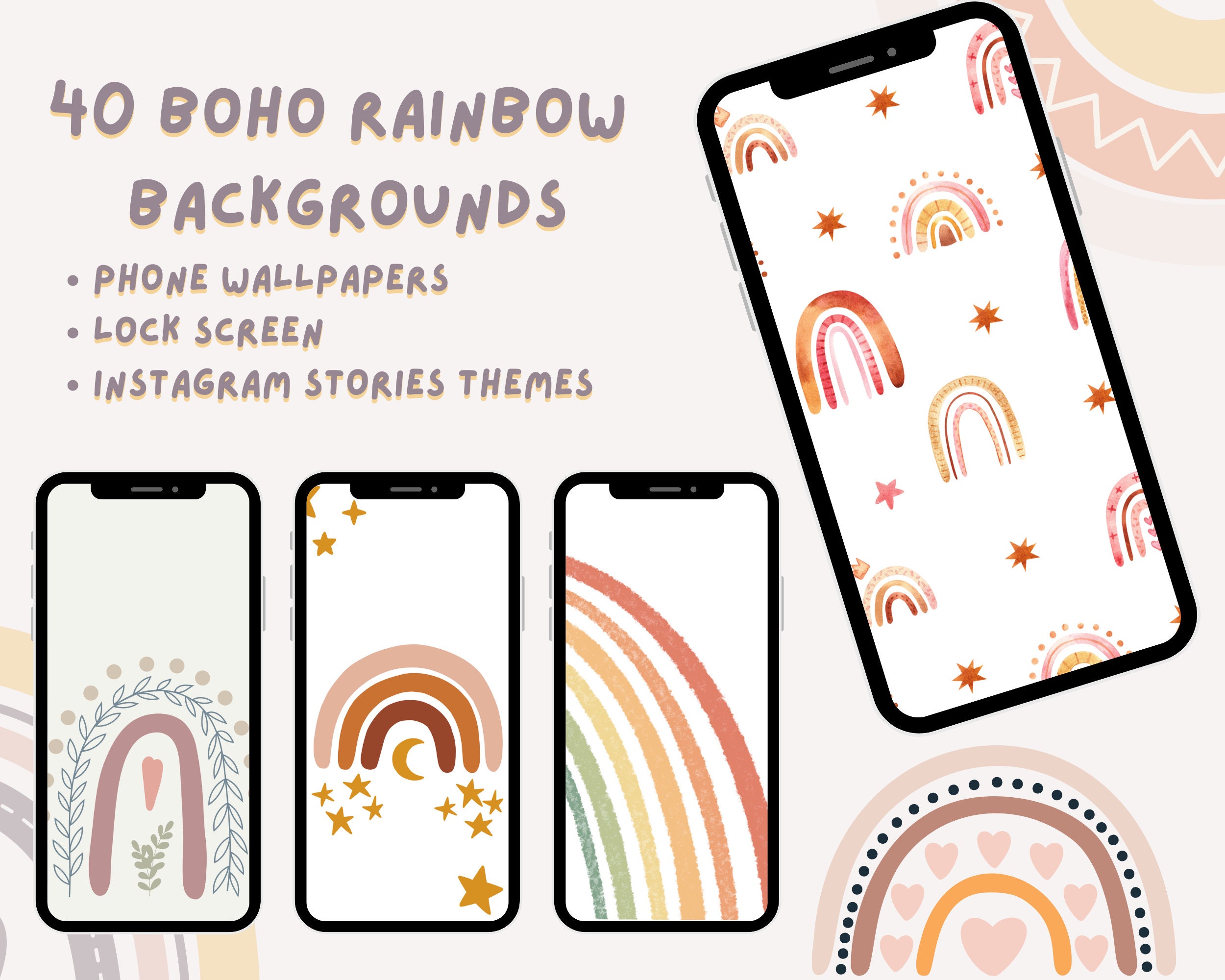 Phone Background Boho Rainbow Bohemian Neutral Phone - Etsy