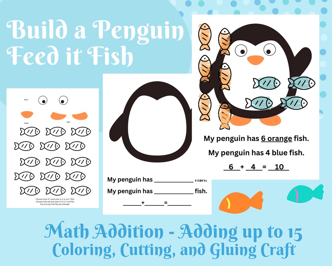 Build a Penguin Basic Addition Math Color, Cut and Glue Craft Winter ...