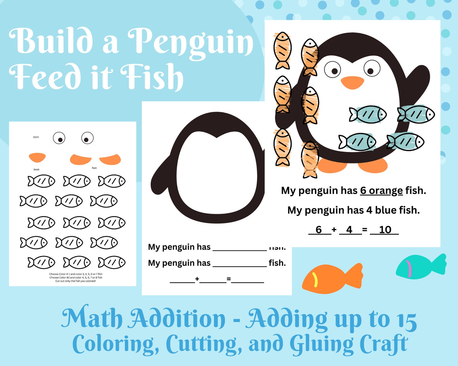 Build a Penguin Basic Addition Math Color, Cut and Glue Craft Winter ...