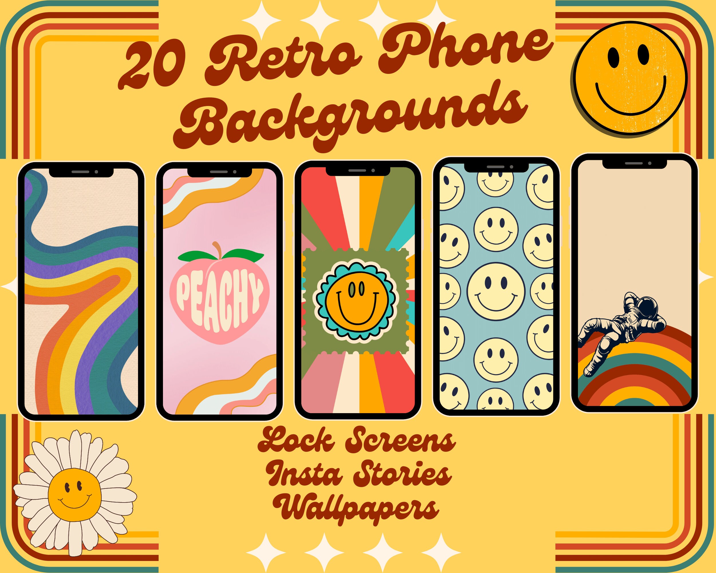 Phone Background Retro Groovy Phone Wallpapers Smiley Instagram Story ...