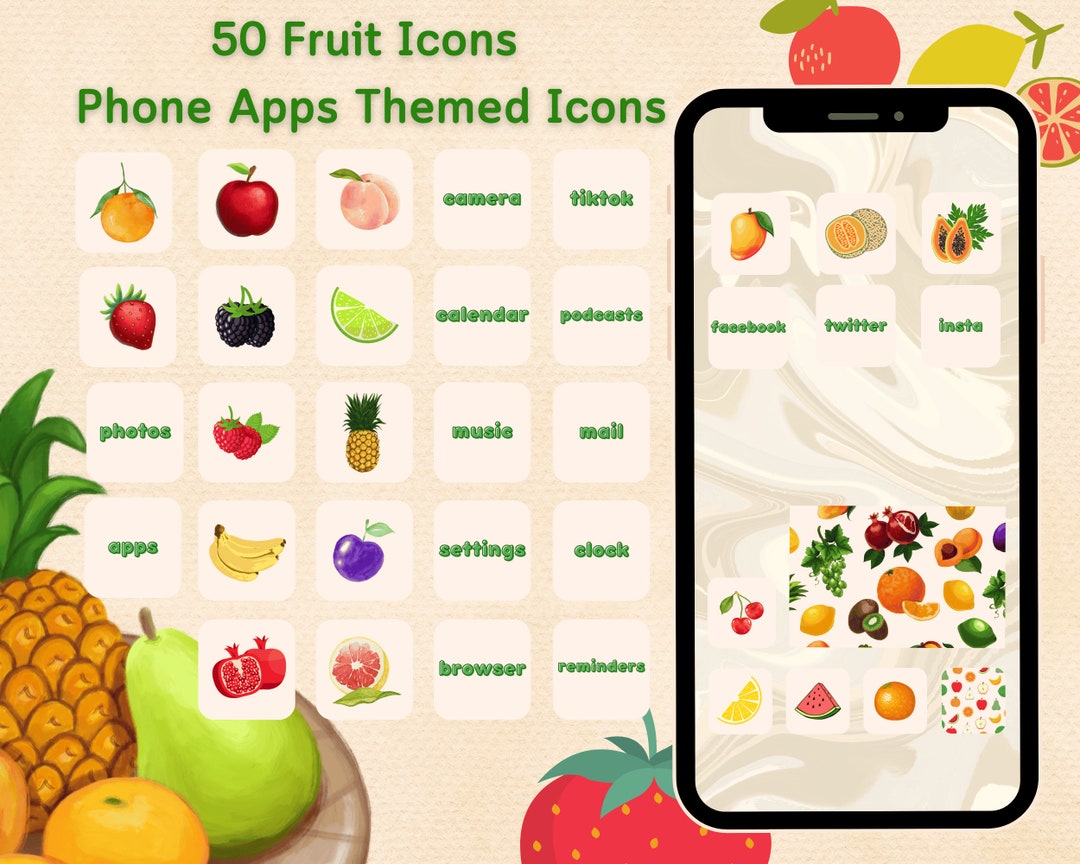IPhone App Icons Fruity Themed Phone Icons Fruits and Cream Designs ...