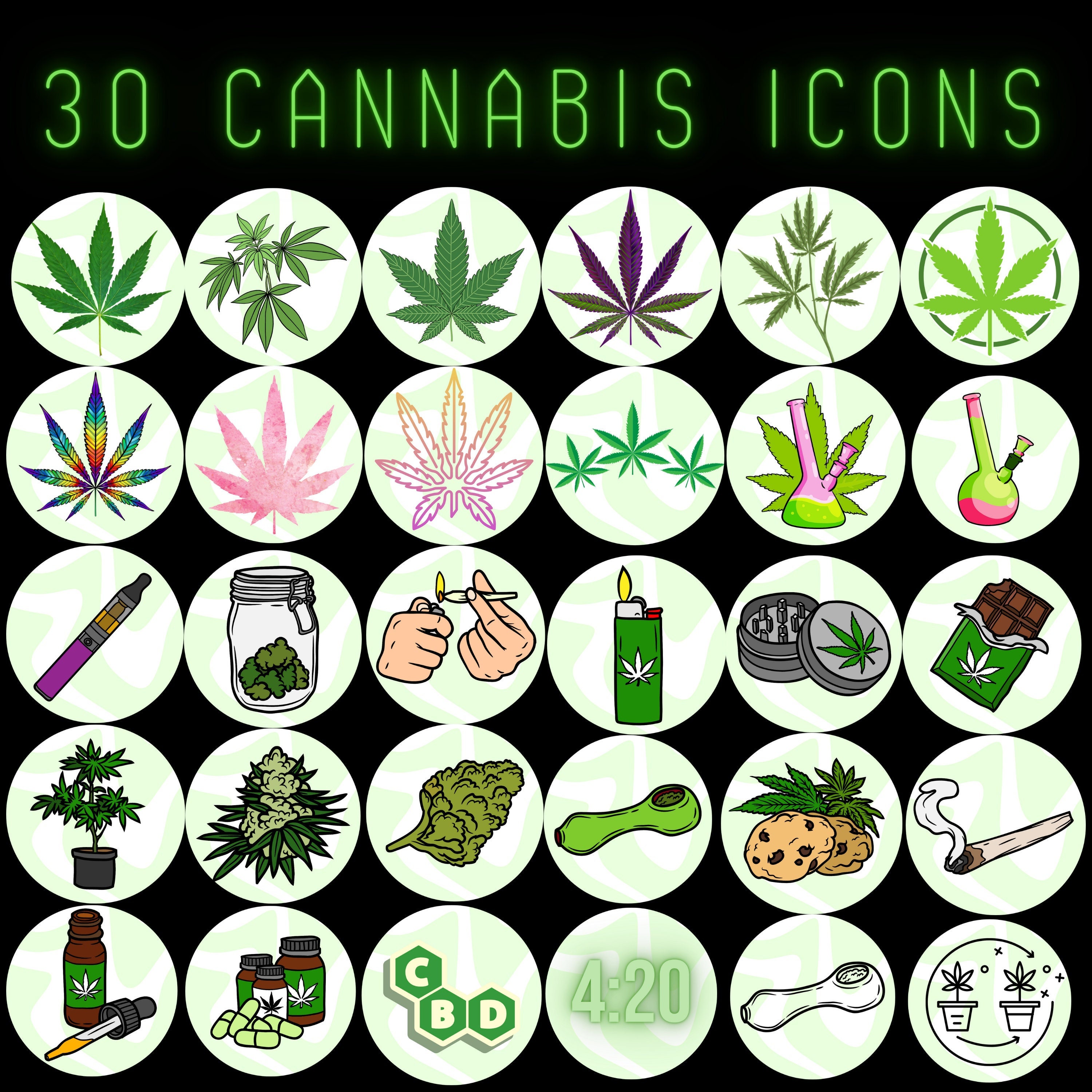 Insta Icons Cannabis Icons Pack Leaves Jars Plants Edibles Instagram ...