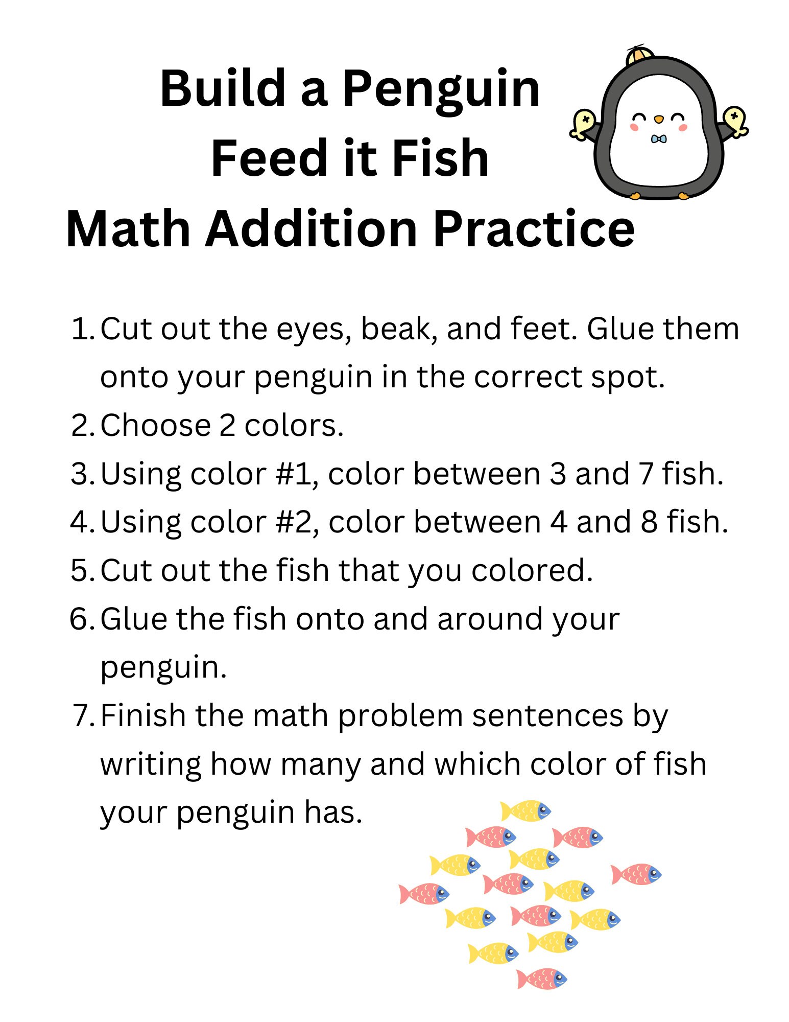 Build a Penguin Basic Addition Math Color, Cut and Glue Craft Winter ...