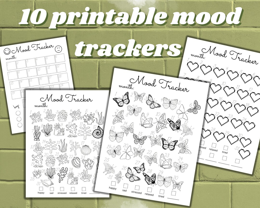 Journal Mood Trackers Printable Templates Fill in Mood Chart Emotional ...
