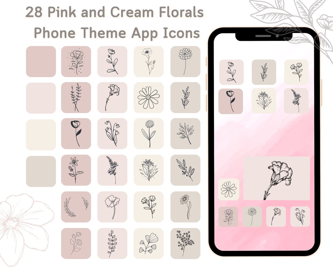Ios App Icons Pink and Cream Florals Android Phone Icons Phone Theme ...