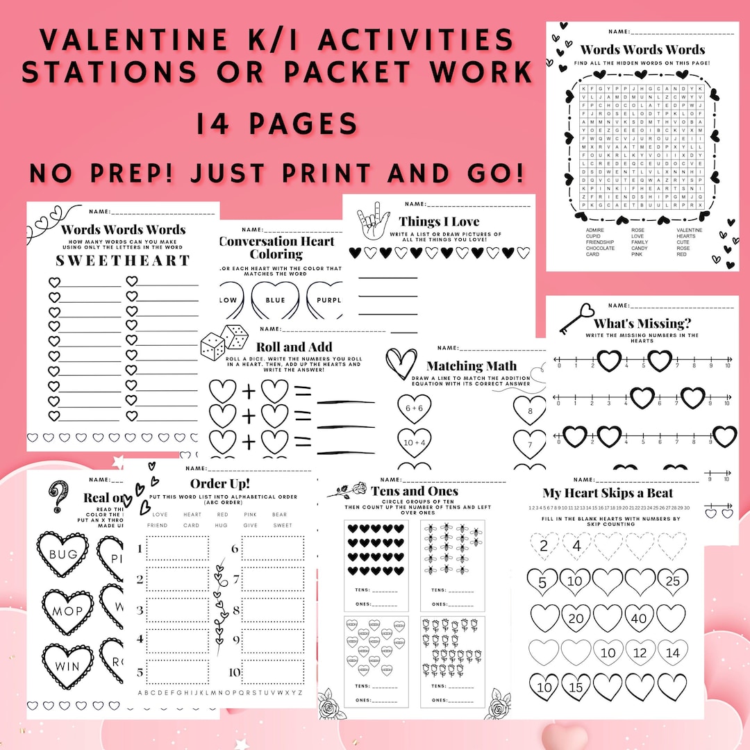 Valentines Day Printable Activities for Kids Valentine Stations ...