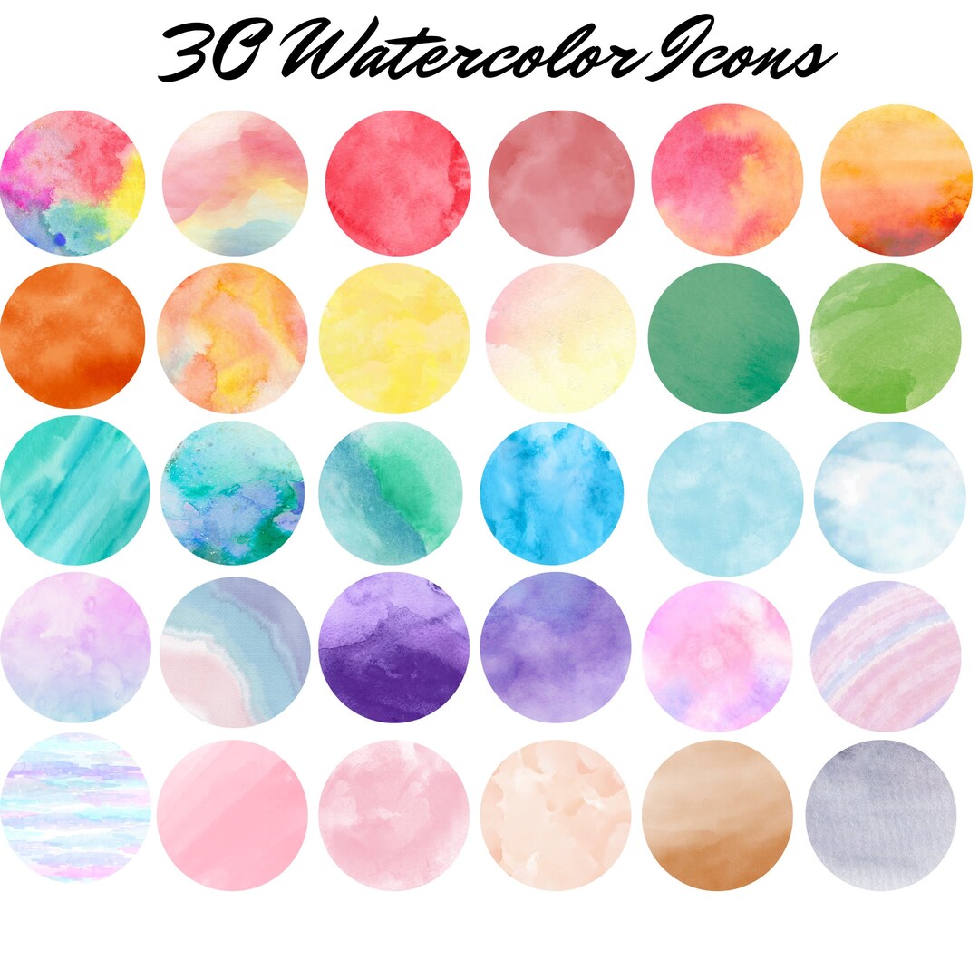 30 Watercolor Icons Pack Red, Orange, Yellow, Green, Blue, Purple, Teal ...
