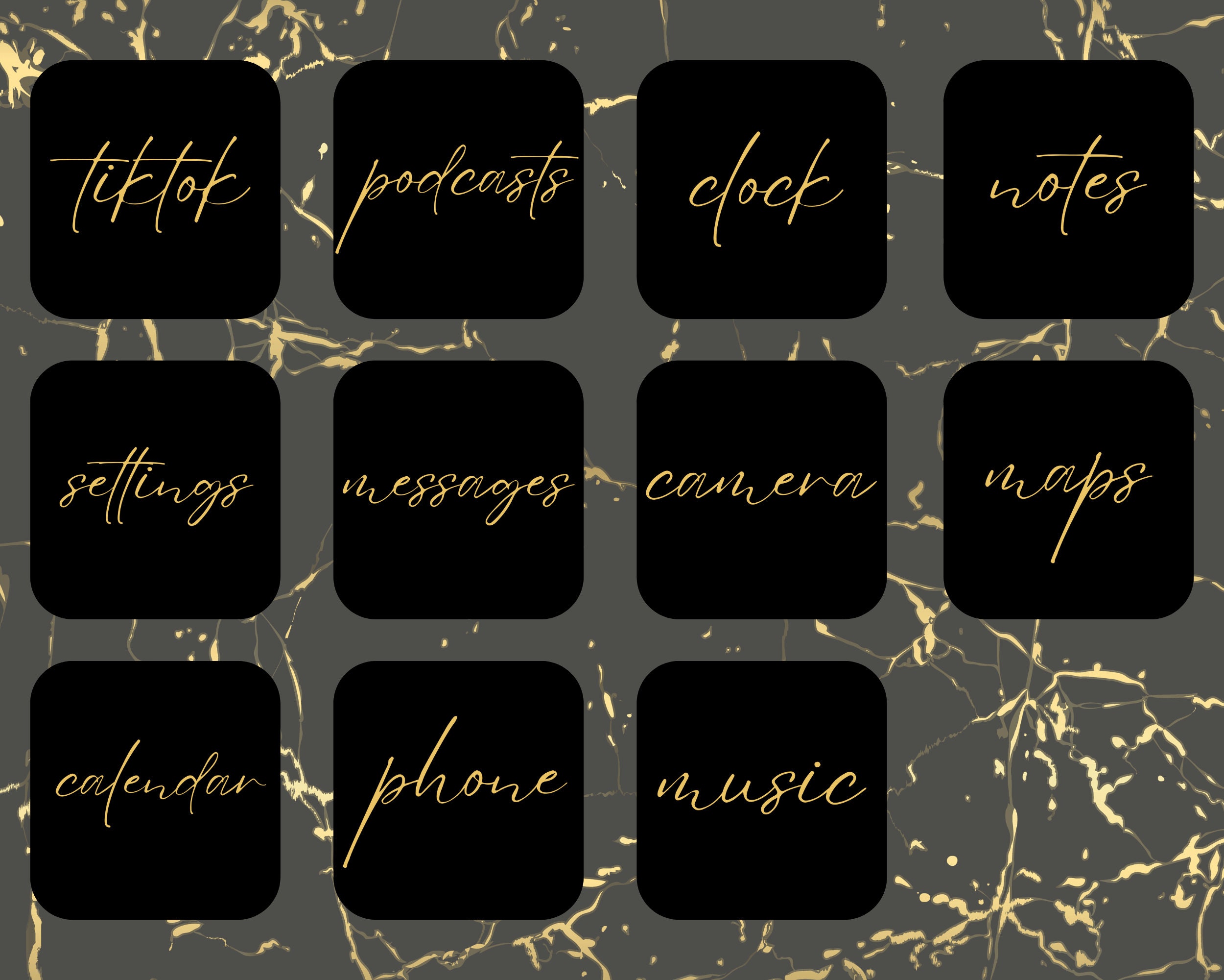 IPhone App Icons Black and Gold Minimalist Phone Theme Icons Golden ...