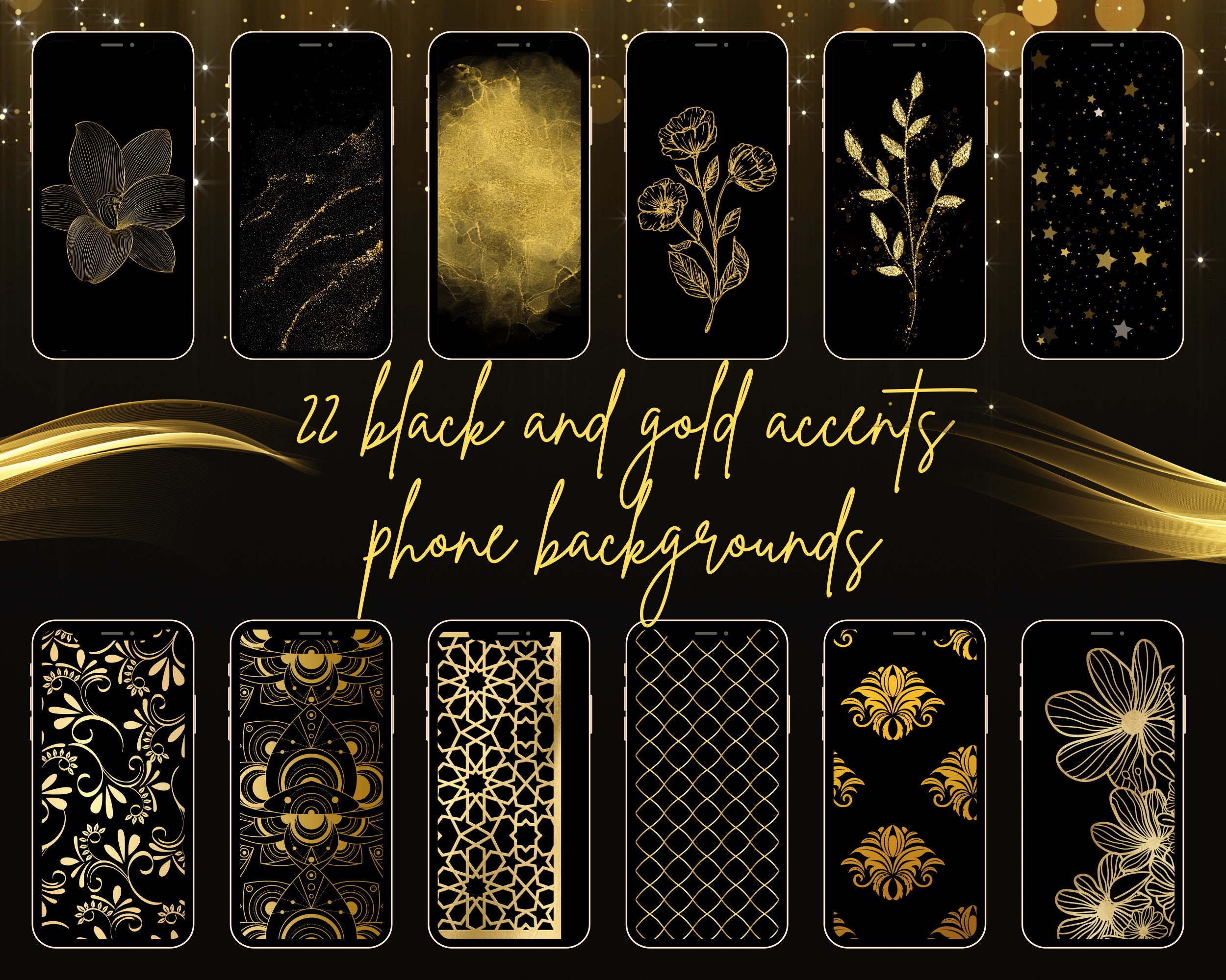 Phone Background Gold Accents Phone Wallpaper Black and Gold iPhone ...
