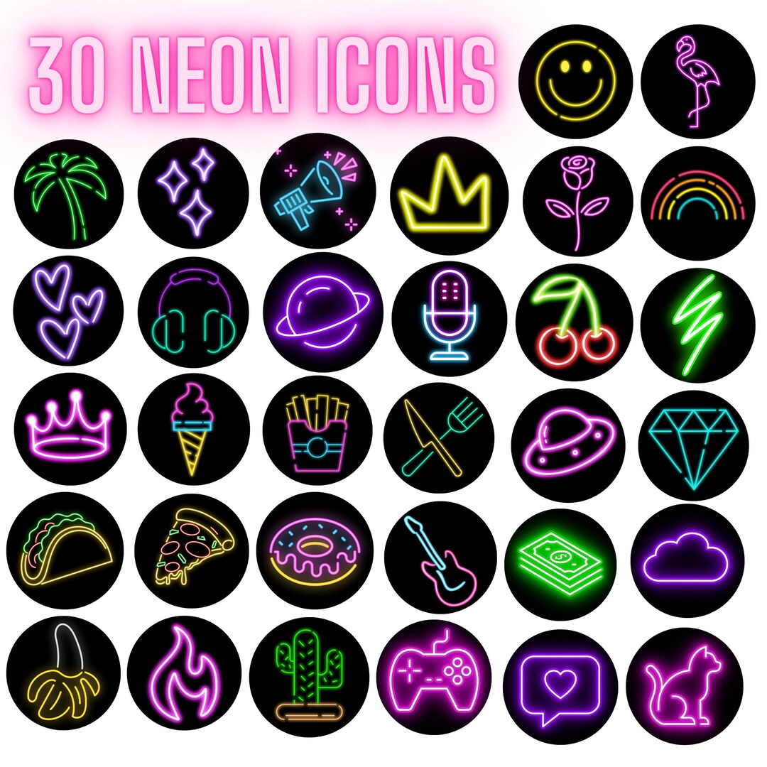 Instagram Highlights Neon Icons Glowing Circular Icons Highlight Cover ...