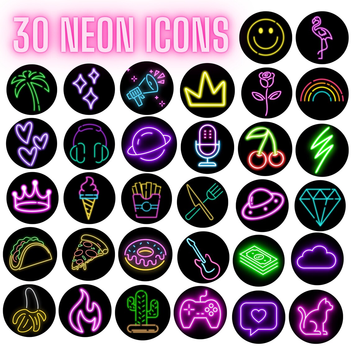 Instagram Highlights Neon Icons Glowing Circular Icons Highlight Cover ...