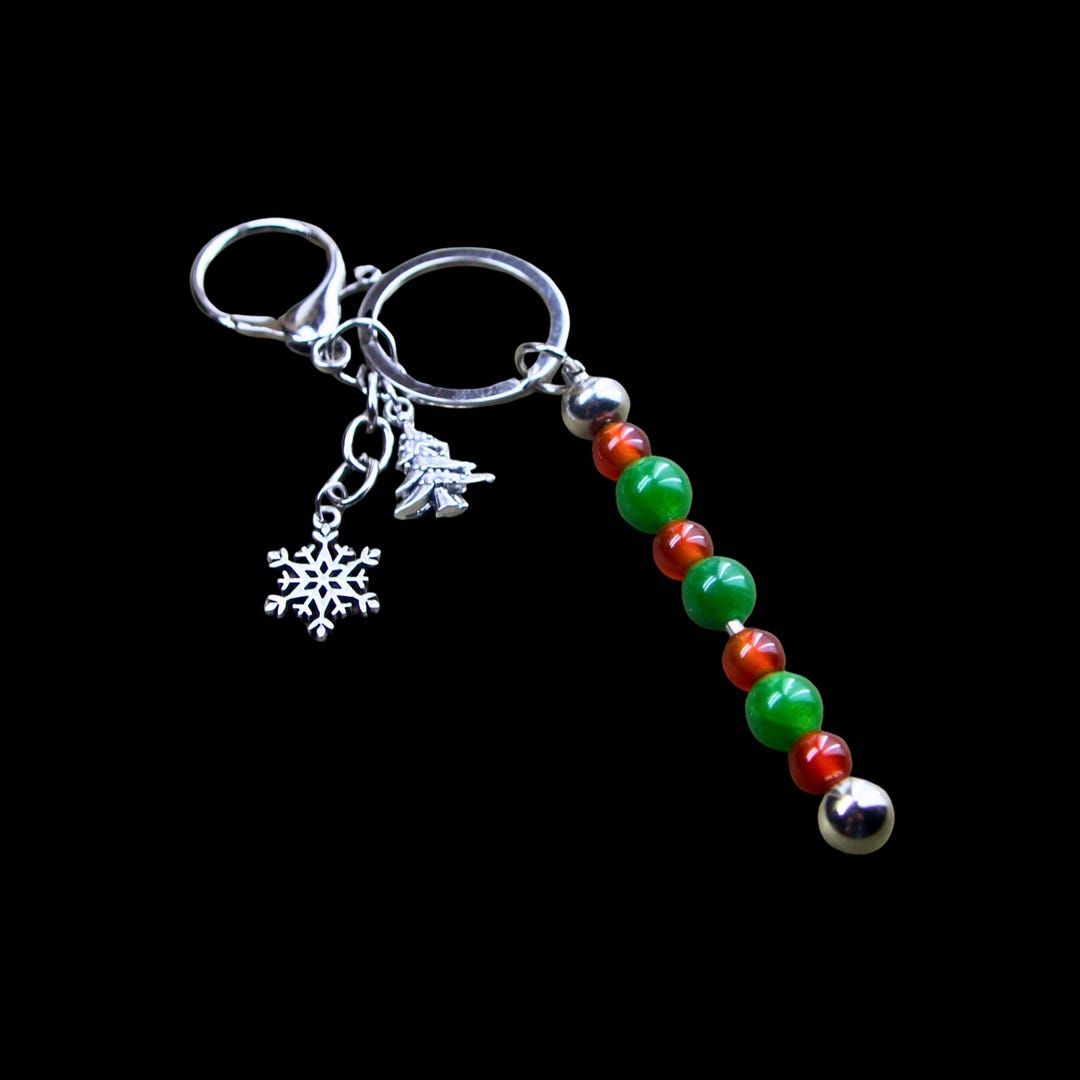Christmas Key Ring Bead Bar With Alternating Red Carnelian & Green Jade ...