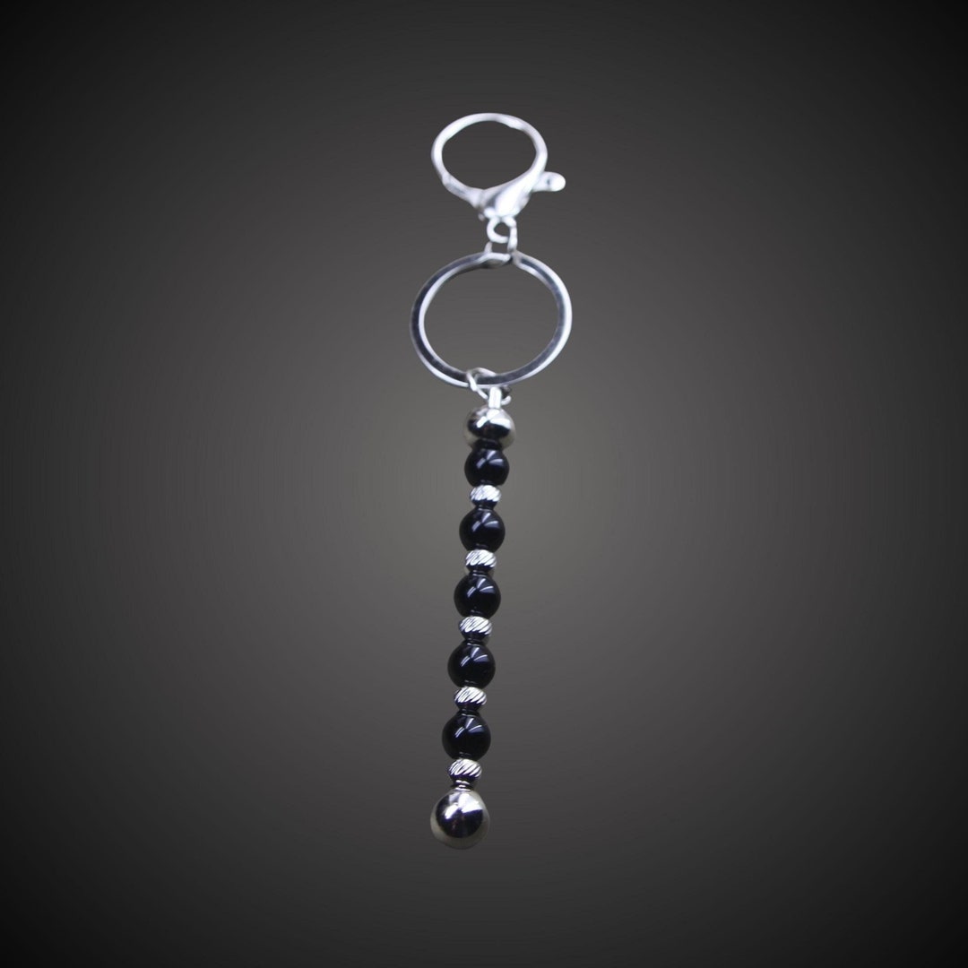 Bead Bar Key Ring Featuring Obsidian Gemstones & Diamond Cut Silver ...