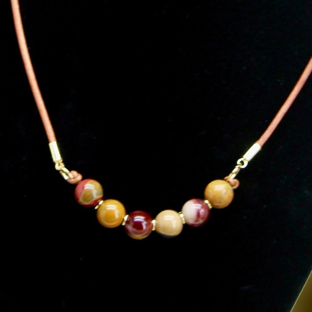Mookaite Gemstones on Genuine Soft Brown Leather Cord Necklace Lobster ...