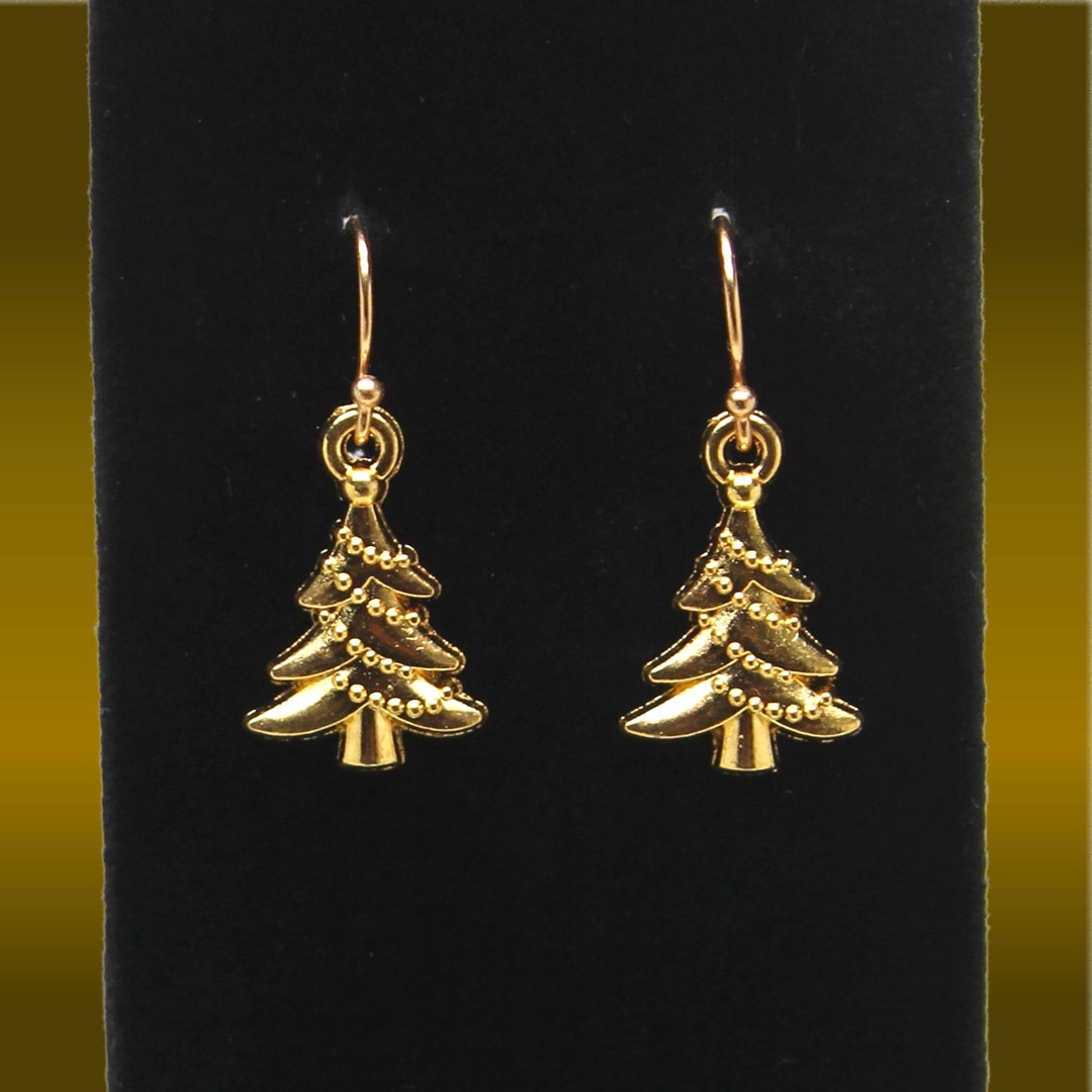 Christmas Trees With Garland Earrings - Gold Plated SOLID 925 Sterling ...